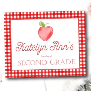 Gingham First Day of School Sign, Editable Back to School Sign ...