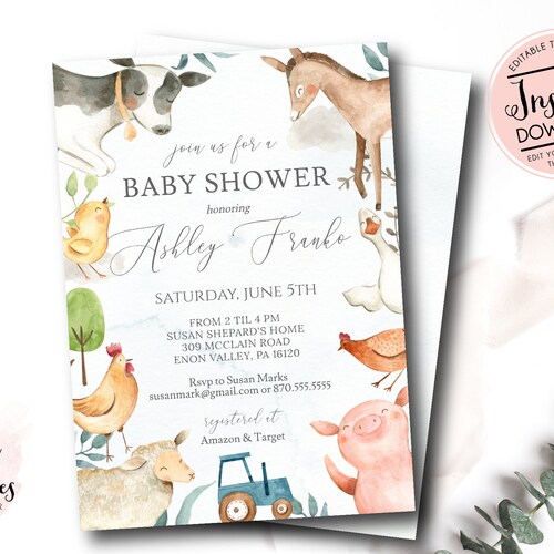 Farm Baby Shower Invitation Rustic Farm Invitation Printable | Etsy
