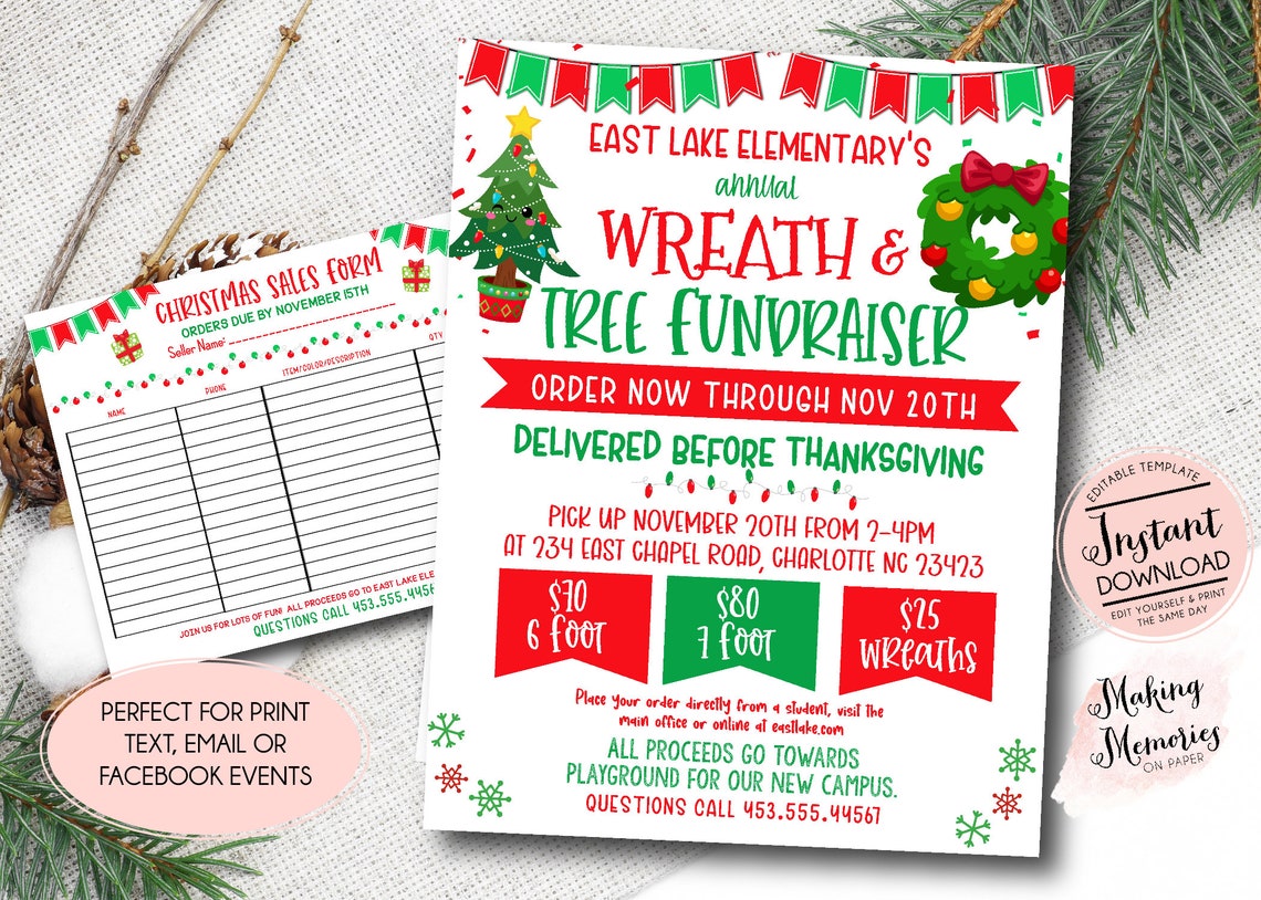 Christmas Wreath Sale Template Holiday Wreath Fundraiser - Etsy