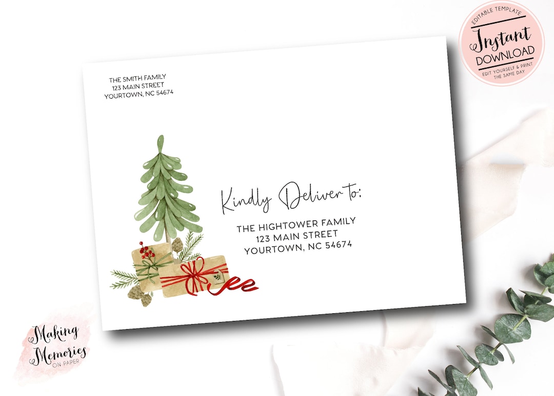 Editable Christmas Envelope Template, Winter Addressed Envelopes, Boho ...