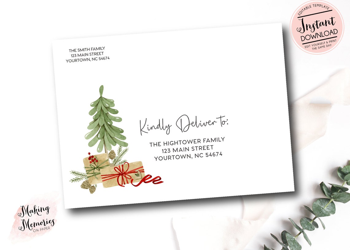 Editable Christmas Envelope Template, Winter Addressed Envelopes, Boho ...