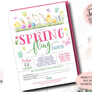 Spring Fling Dance Flyer, School Dance Invite, Editable Spring Dance ...