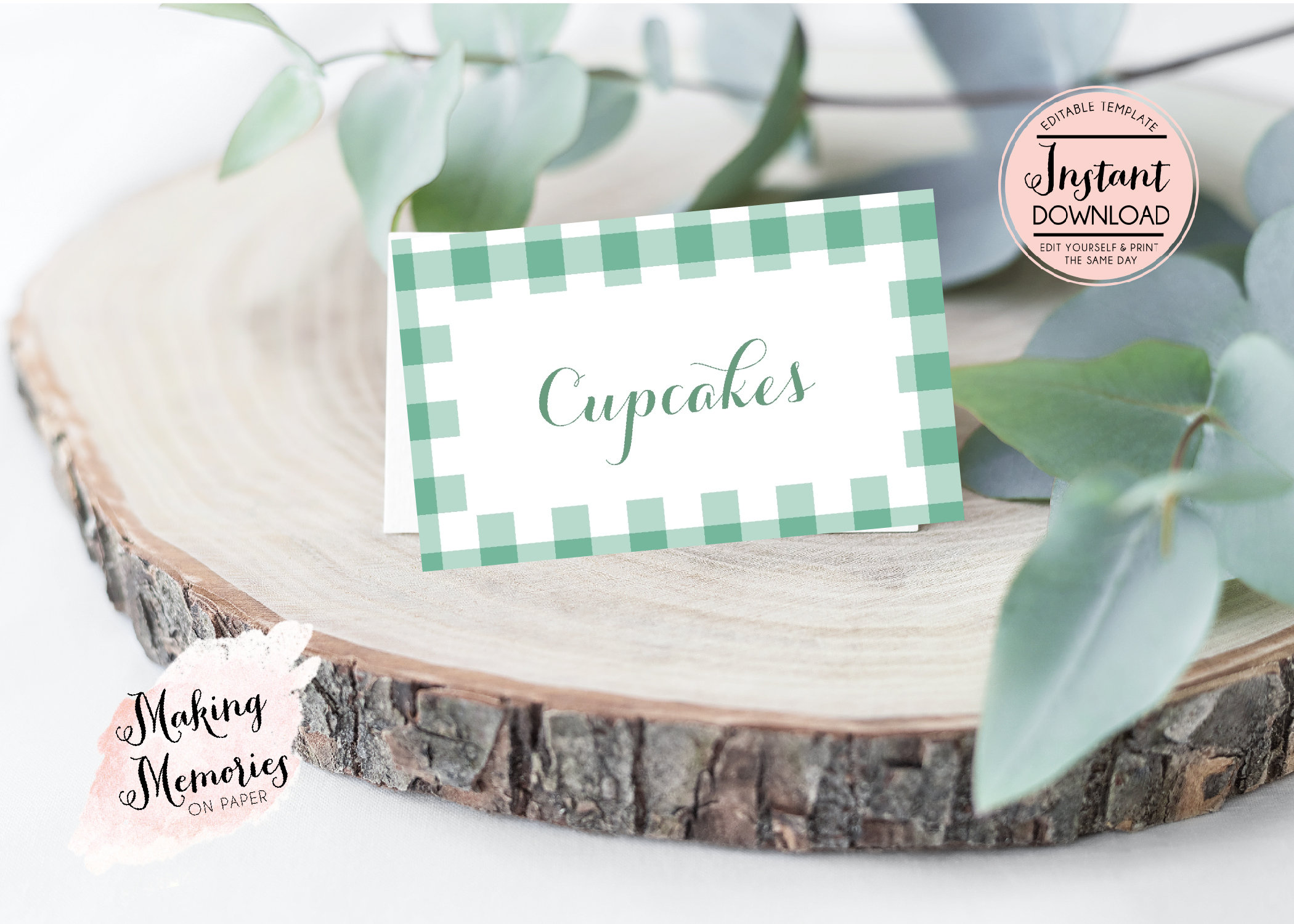 Gingham Food Tent Cards Blue Gingham Place Setting Plaid - Etsy
