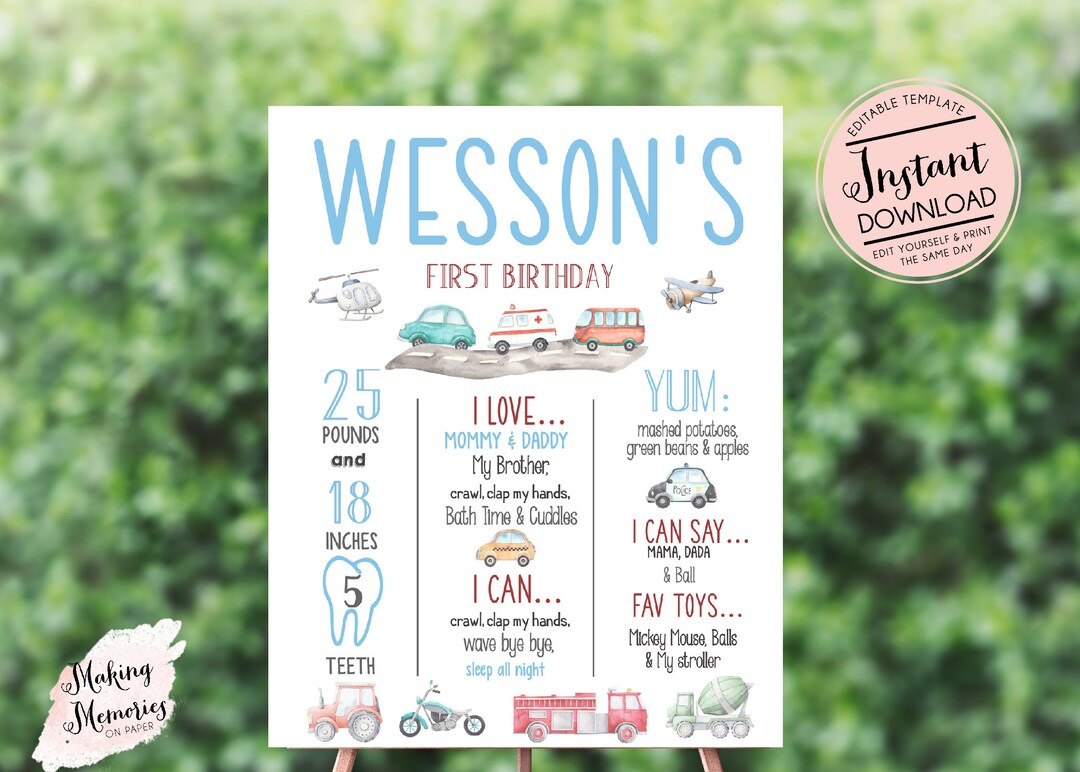 Editable Transportation Welcome Sign, Truck Birthday Welcome Sign, Car ...