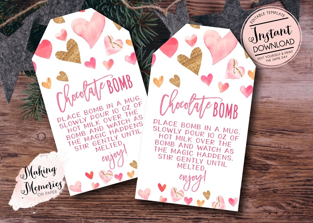 Valentine Hot Chocolate Bomb Tags, Valentine Chocolate Bomb ...