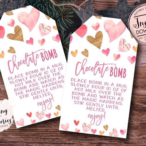 Editable Hot Chocolate Bomb Tag Valentine's Day Hot Cocoa - Etsy