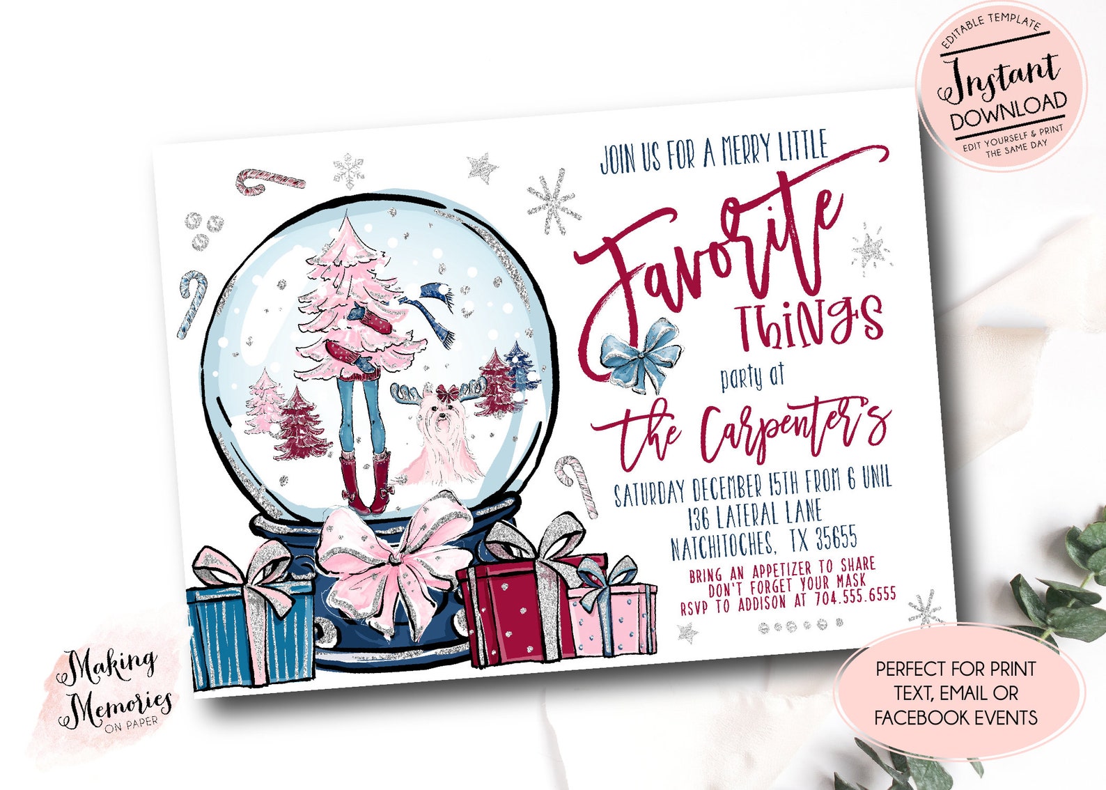 Favorite Things Party Invitation Holiday Favorite Things - Etsy