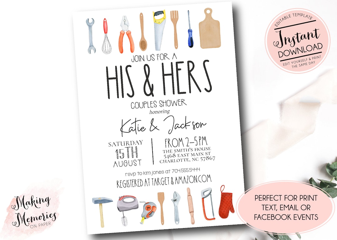 His and Hers Couples Shower Invitation, Editable Couples Shower ...