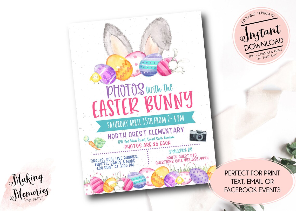 Photos With the Easter Bunny Flyer Bunny Photo Template - Etsy