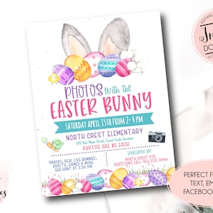 Photos With the Easter Bunny Flyer, Bunny Photo Template, Easter ...