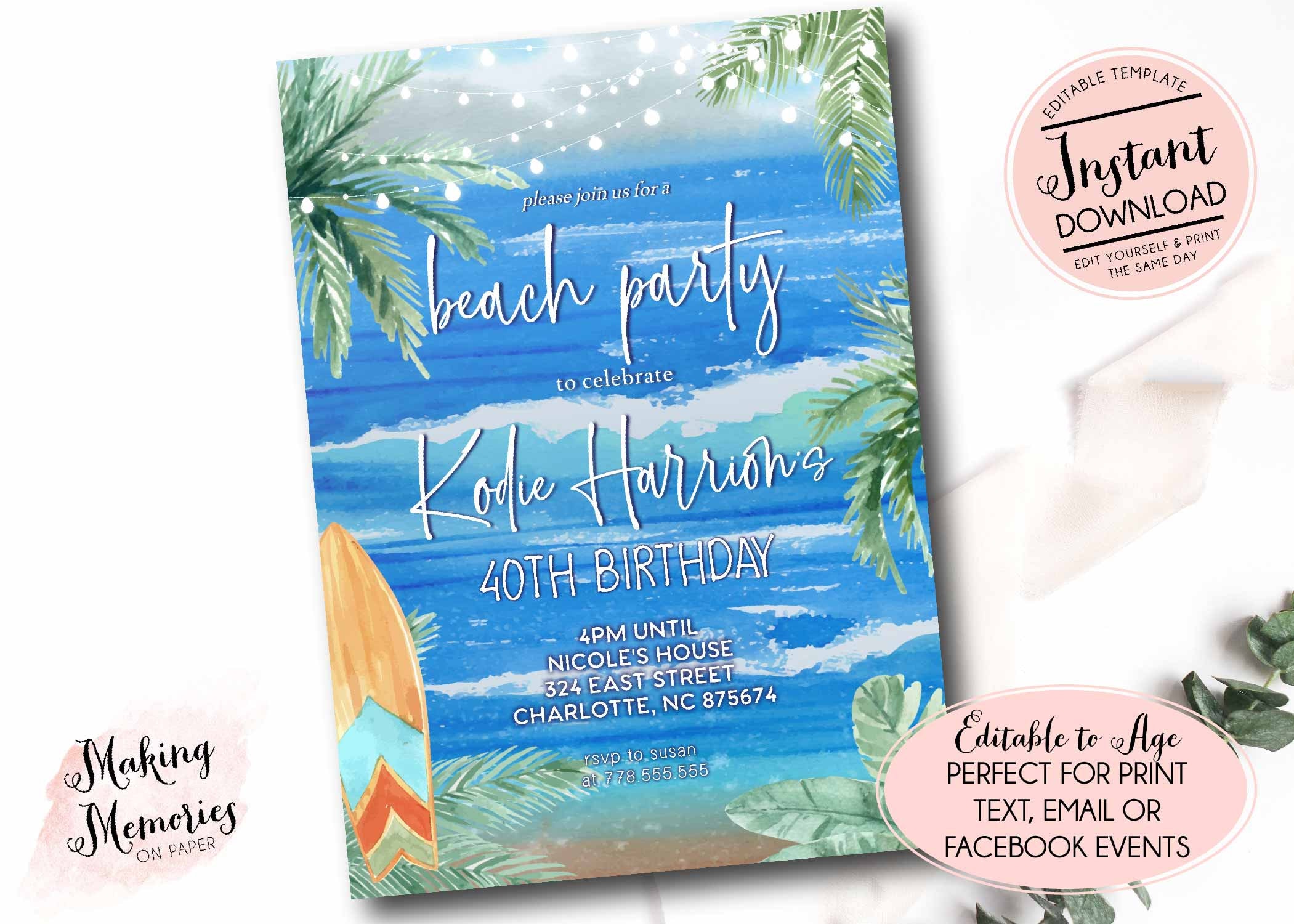 Beach Day Birthday Invitation