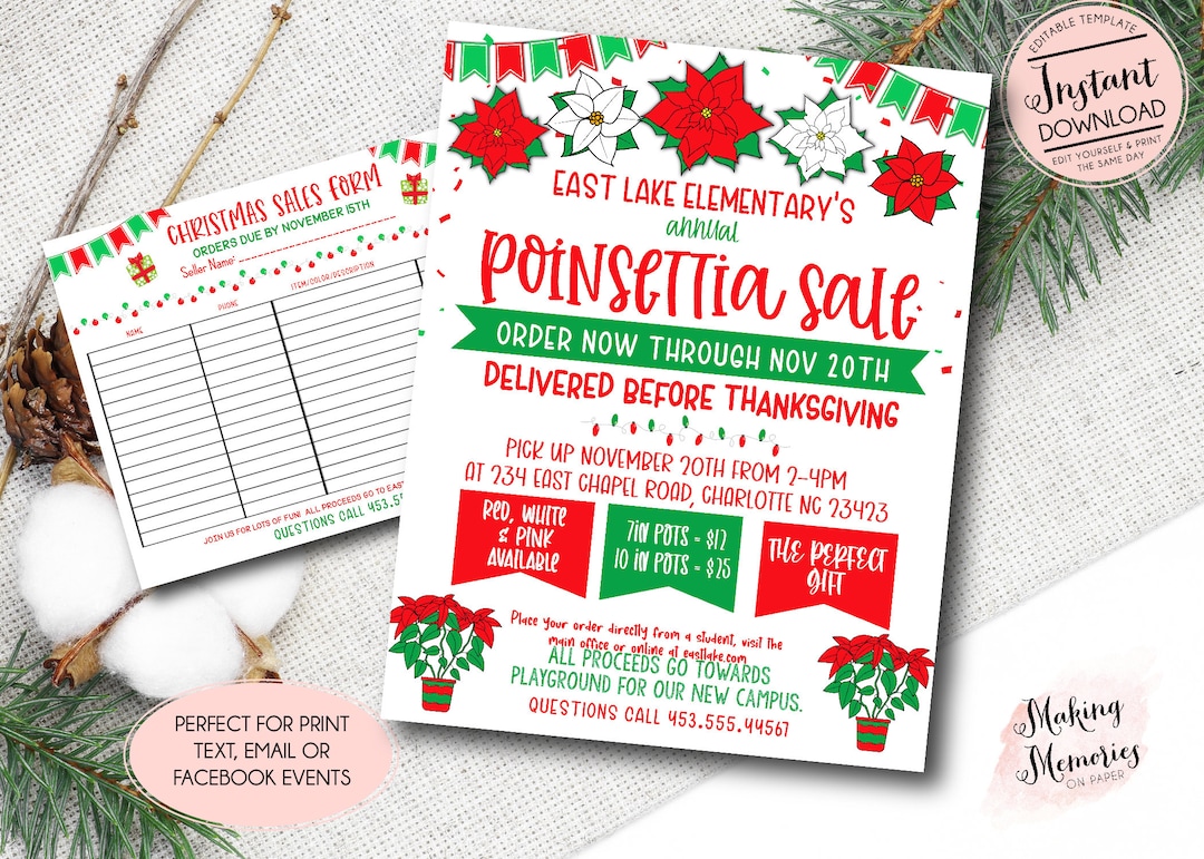 Poinsettia Fundraiser Template, Holiday Fundraiser Flyer, Christmas ...