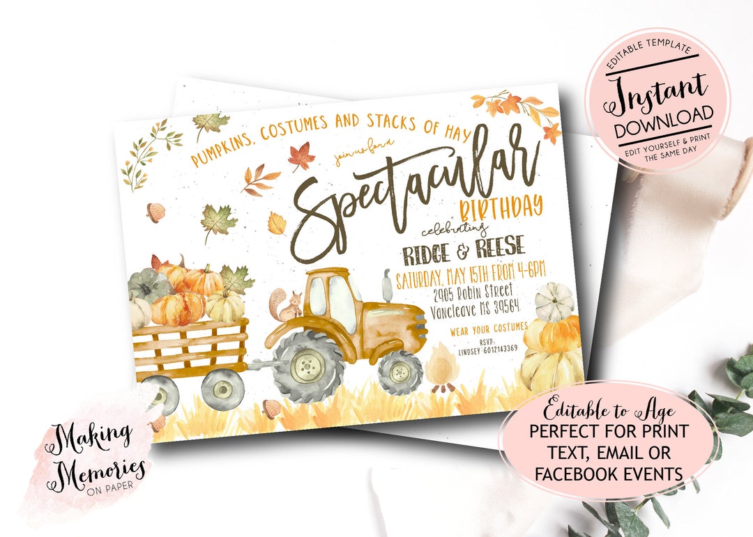Fall Birthday Invitation, Fall Hayride Invitation, Pumpkin Patch ...
