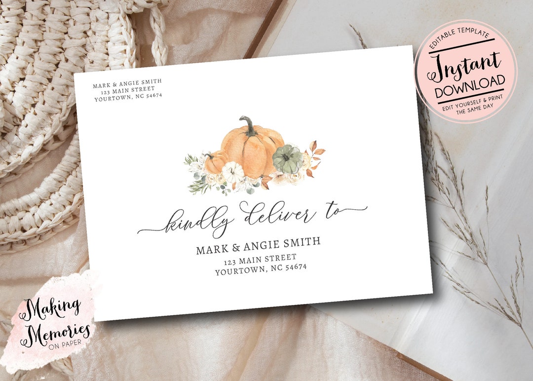 Editable Thanksgiving Envelope Template, Addressed Fall Pumpkin ...