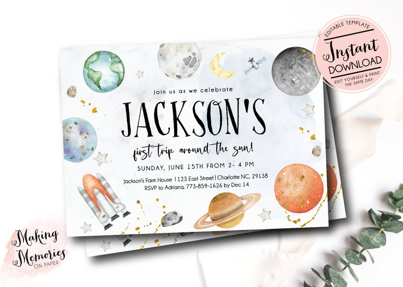 Editable Outer Space Birthday Milestone Poster, First Trip Around the ...