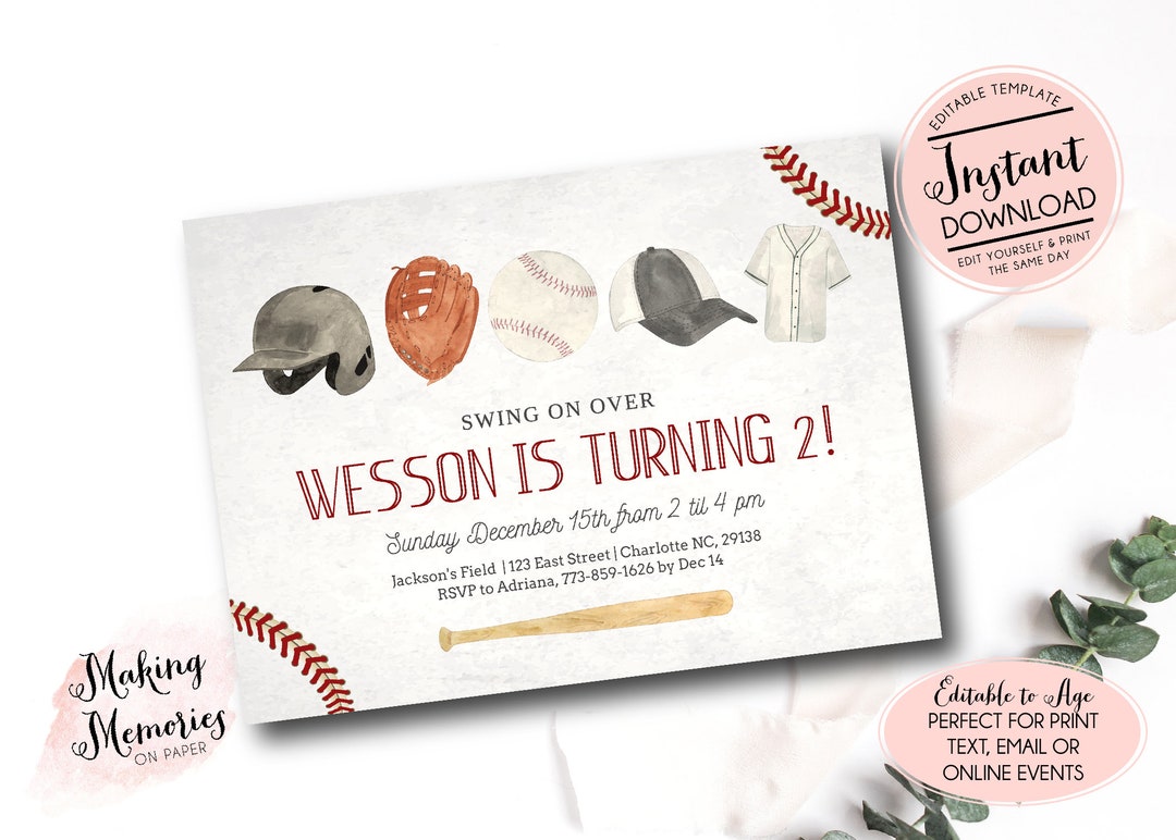 Editable Baseball Birthday Invitation, Sports Invitation, Baseball ...