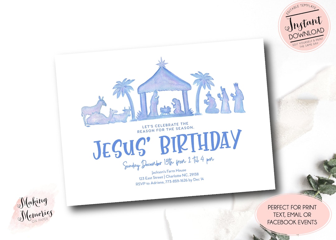 Nativity Invitation, Jesus Birthday Party Invitation, Christmas Church ...