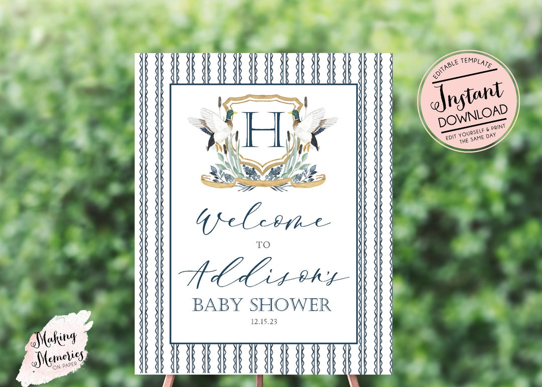 Editable Duck Welcome Sign, Monogram Crest Duck, Mallard Party Welcome ...