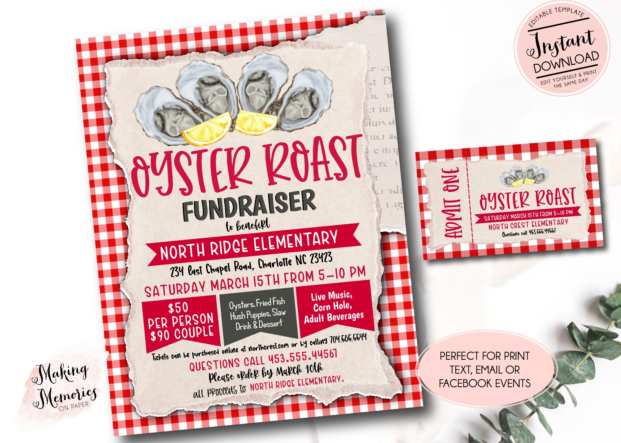 Oyster Roast Fundraiser Flyer, Editable Oyster Roast Fundraiser ...