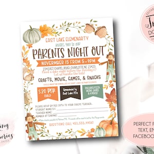 Parents Night Out Flyer, Fall Parents Night Out Fundraiser, PTO PTA ...