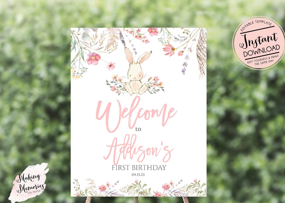 Bunny Welcome Sign, Easter Welcome Sign, Bunny Baby Shower, Wildflower ...