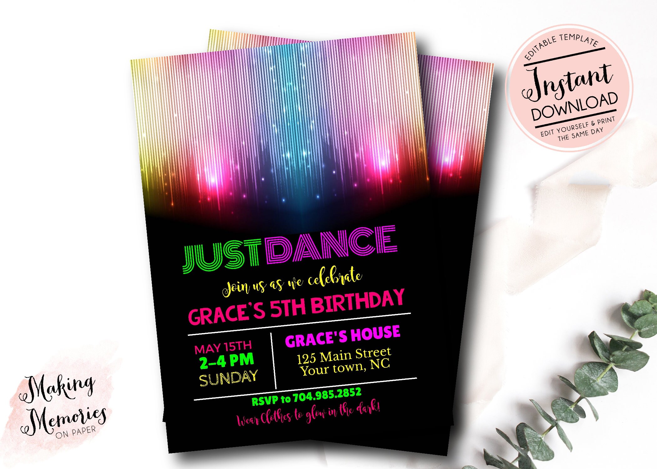Just Dance Invitation, Disco, Dance Party- Tween- Diva Birthday ...