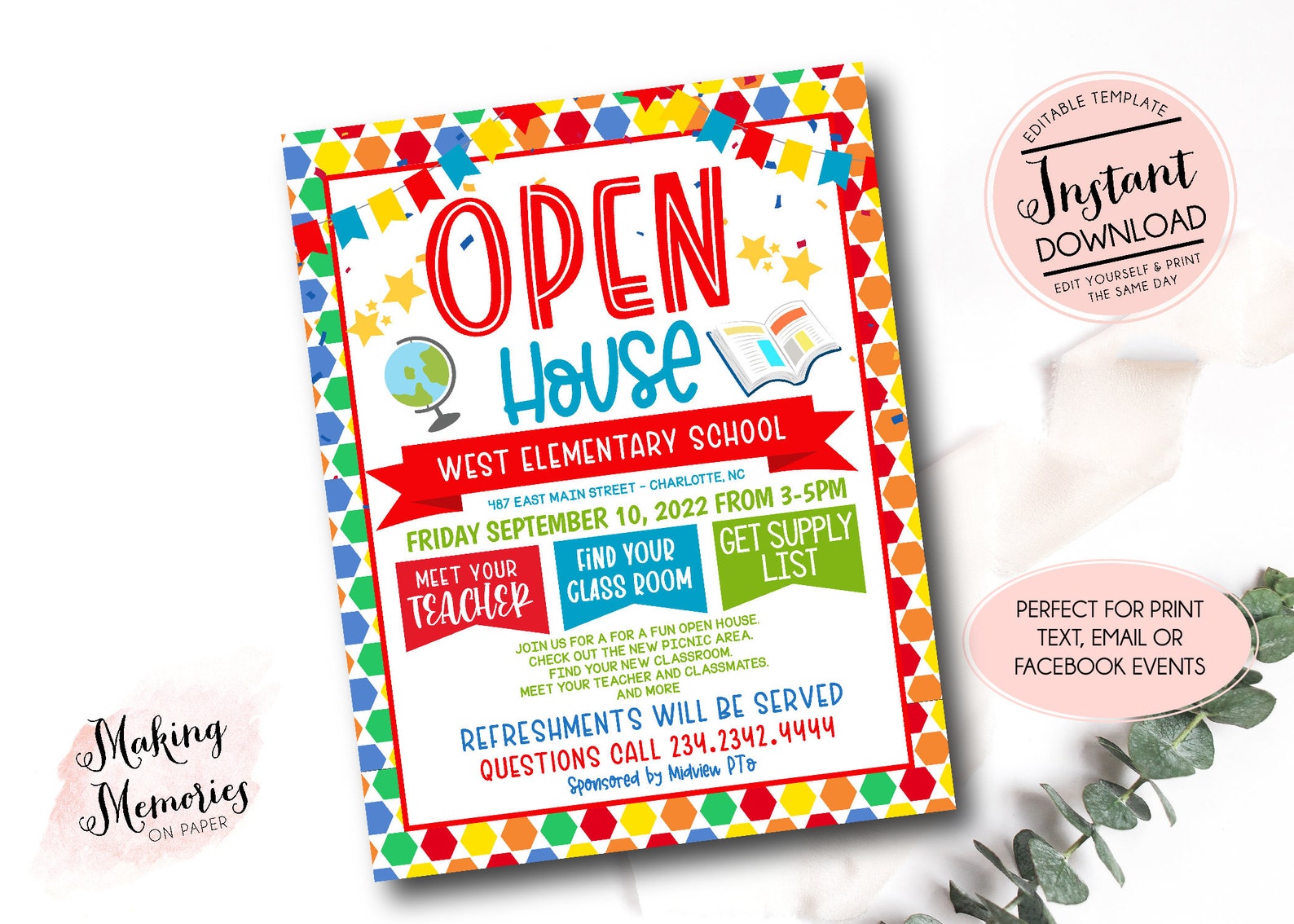 EDITABLE School Open House Flyer, Back to School Flyer, School Open ...