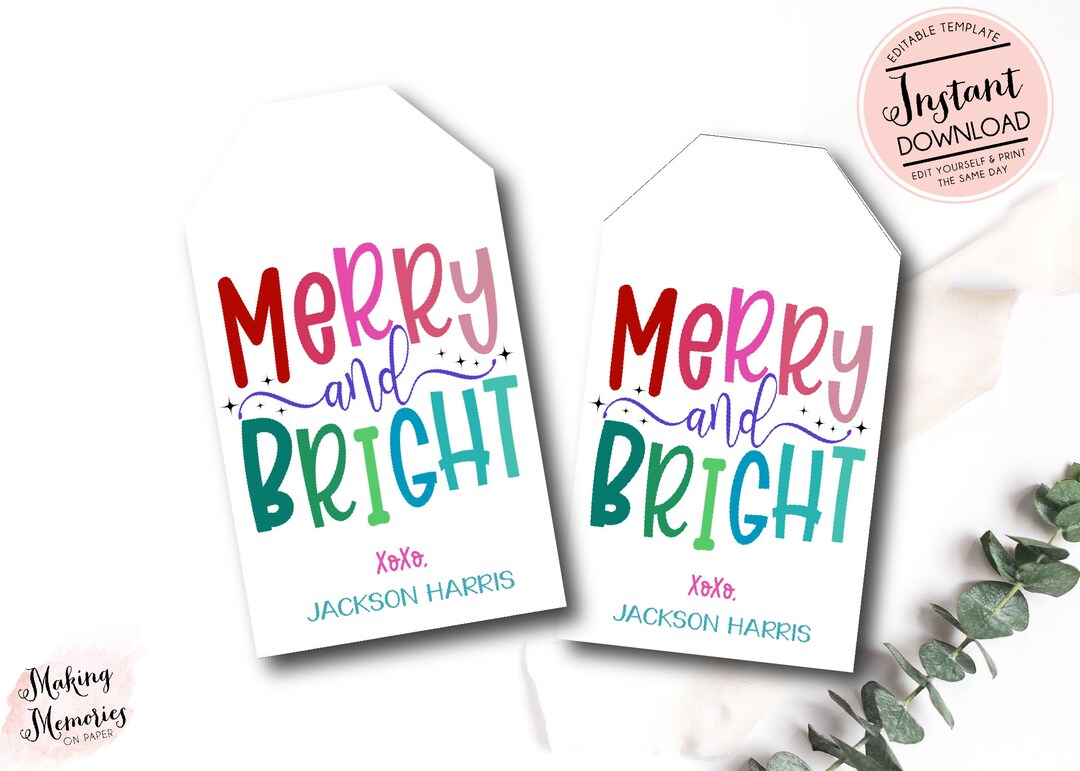 Merry and Bright Gift Tag, Christmas Gift Tag, Holiday Gift Tag ...