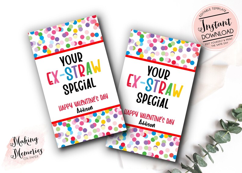 Editable Straw Tags Valentine Tags You're Ex-straw - Etsy