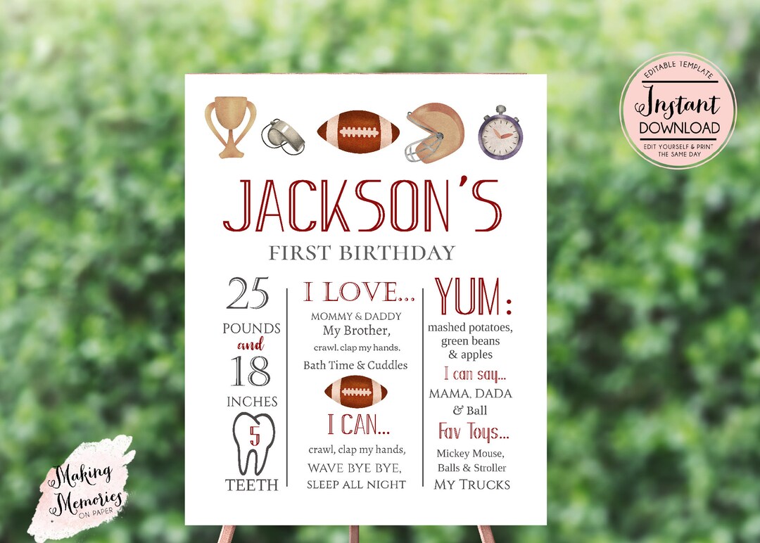 Editable Football Milestone Board Sports Birthday Milestone - Etsy