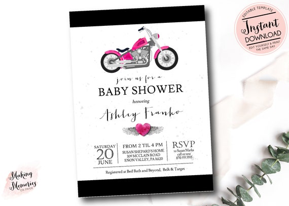 Motorcycle Baby Shower Invitation Girl Motorcycle Baby Shower - Etsy