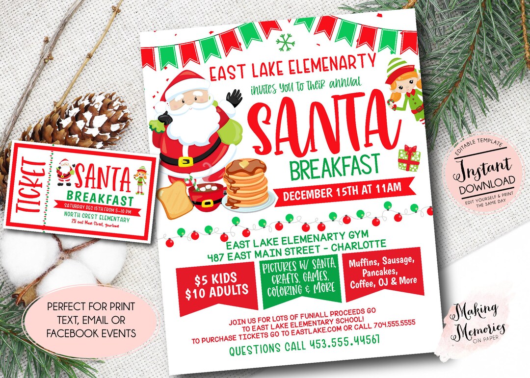 Breakfast With Santa Fundraiser, Breakfast With Santa Flyer Template ...