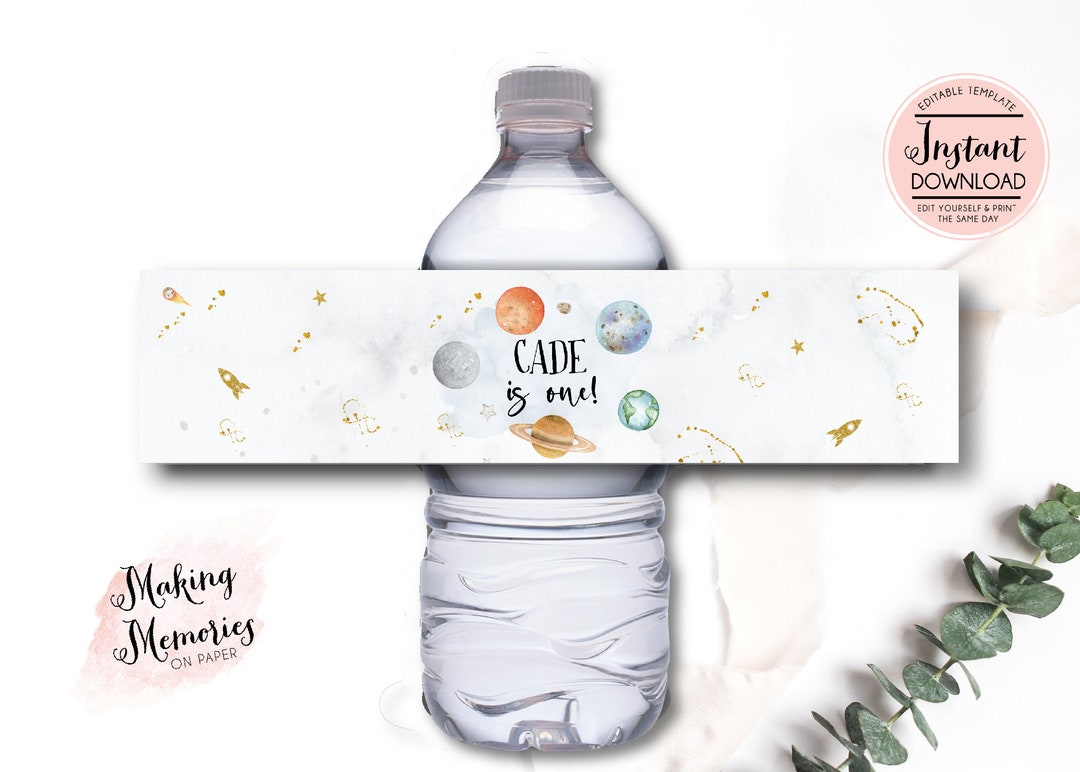 Editable Outer Space Water Bottle Labels First Trip Around - Etsy