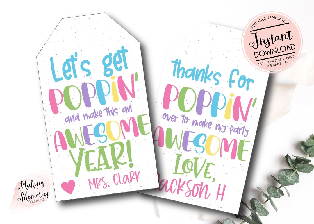 Pop It Favor Tag, Poppin Favor Tag, Popcorn Favor Tag, Valentine Poppin ...