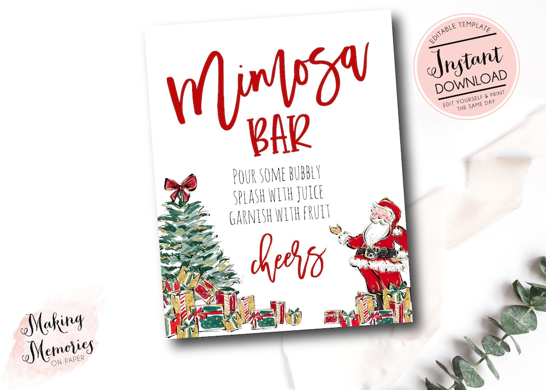 Mimosa Bar Sign, Christmas Mimosa Bar, Momosa, Christmas Decorations ...