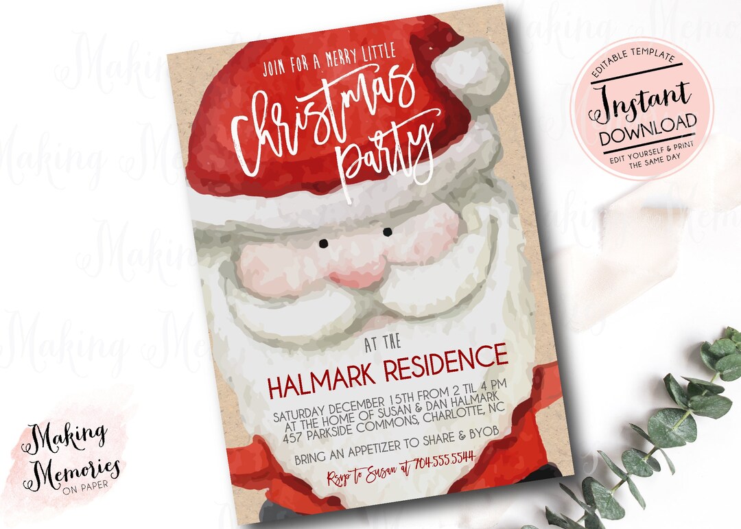 Santa Christmas Party Invitation Santa Christmas Party - Etsy