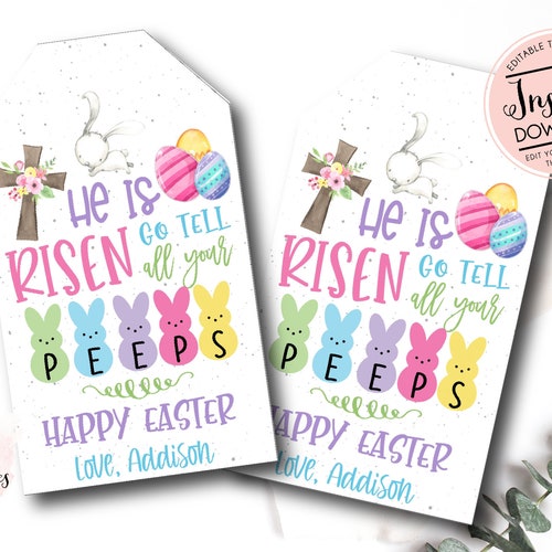 Easter Gift Tags He is Risen Tell Your Peeps Religious Kids | Etsy