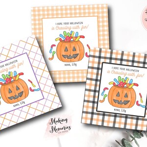 Halloween Gummy Worm Tag, Printable Halloween Gift Tag, Gingham ...