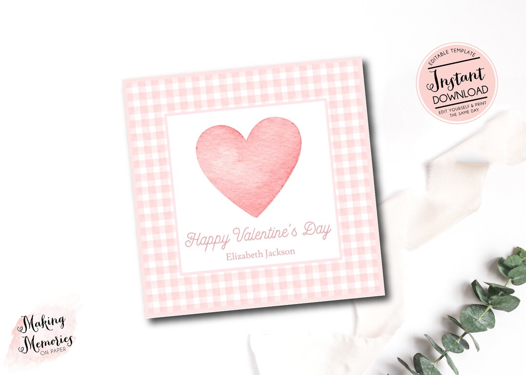Printable Valentine Tags, Pink Gingham Valentine Favor Tags, Preppy ...
