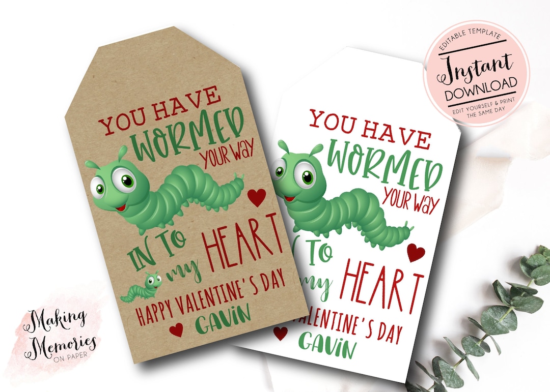 Personalized Worm Valentine's Day Tag, Gummy Worm Valentine's Tag, Boy ...