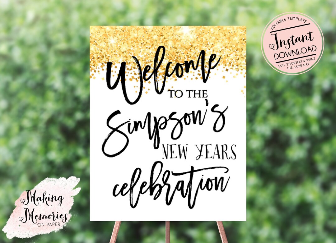 New Years Welcome Sign, Glitter Welcome Sign, New Years Eve Welcome ...