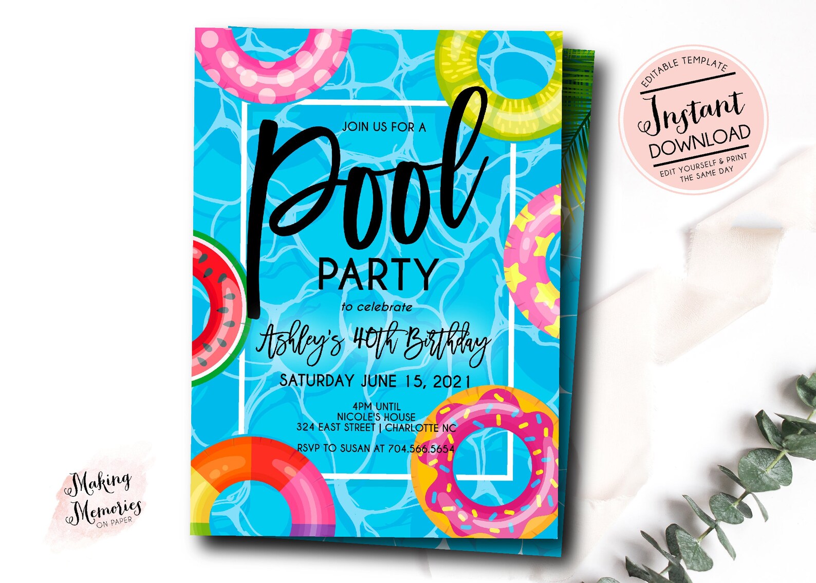 Pool Party Invitation Adult Pool Party Invitation Kids Pool | Etsy