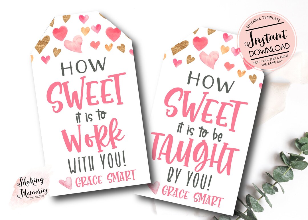 Coworker Valentine, Teacher Valentine Template, How Sweet It is to Be ...