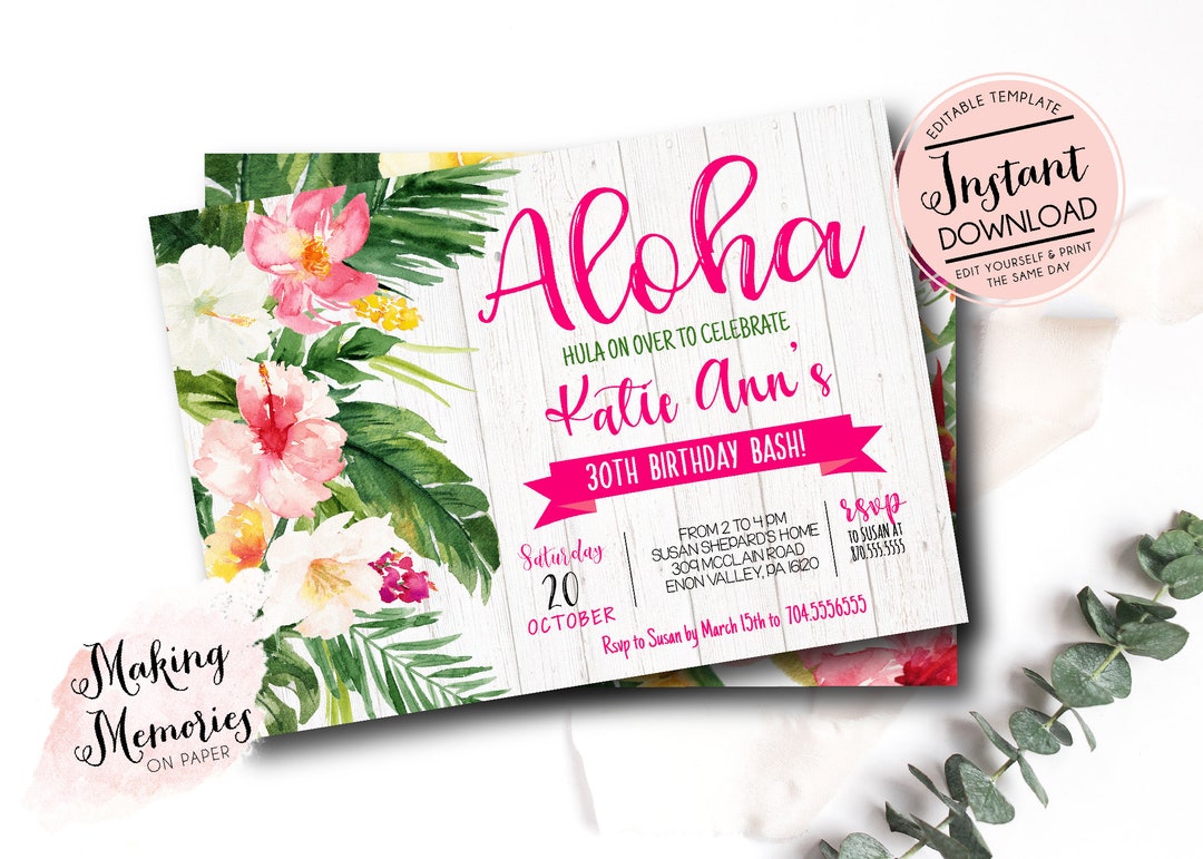 Aloha Tropical Instant Download, Invitation, Bridal Shower, 40th 16 ...