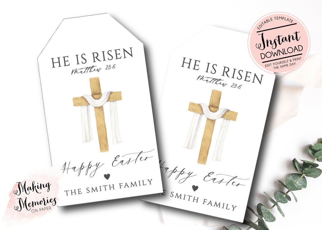 Easter Favor Tag, Cross Easter Tag, Church Easter Tag, Printable Cross ...