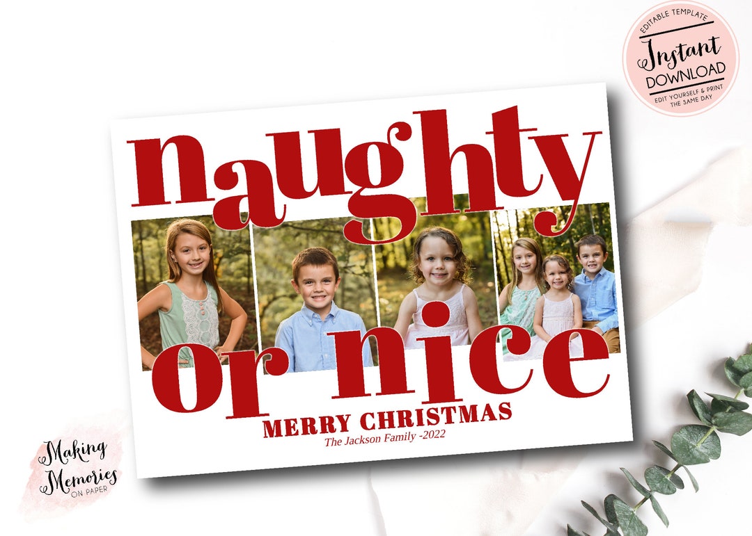 Naughty or Nice Photo Christmas Card, Instant Download,naughty or Nice ...