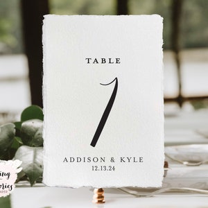 Deckled Edge Wedding Table Number, Printed Table Numbers, Textured ...