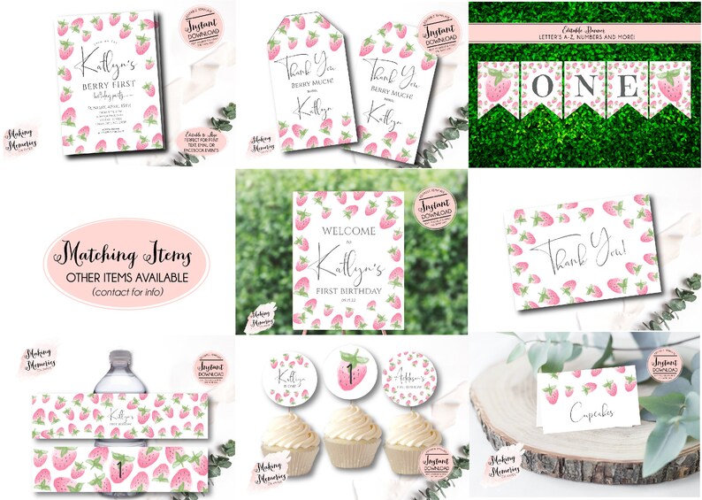 Editable Strawberry Welcome Sign, Strawberry Birthday Welcome Poster ...