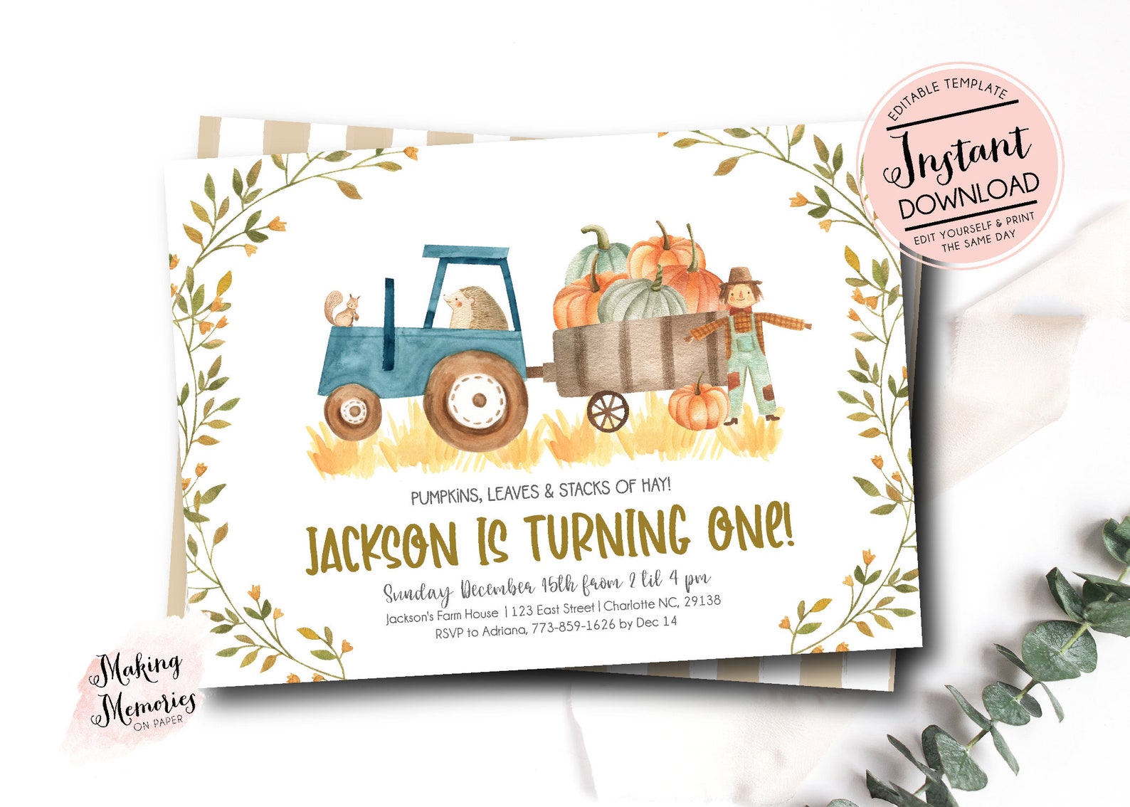 Fall Birthday Invitation Fall Hayride Invitation Pumpkin - Etsy