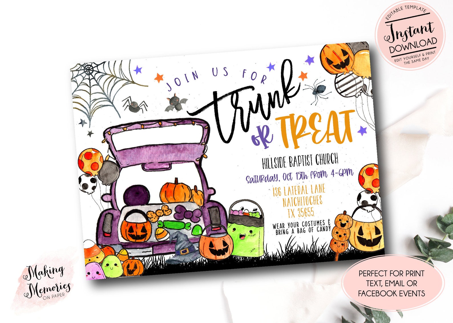 Trunk or Treat Invitation Trunk or Treat Flyer Church Fall - Etsy